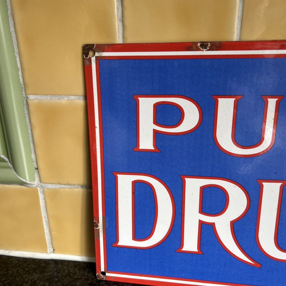 Enamel Pure Drugs Sign Collectable Blue Porcelain Advertising chemist ...