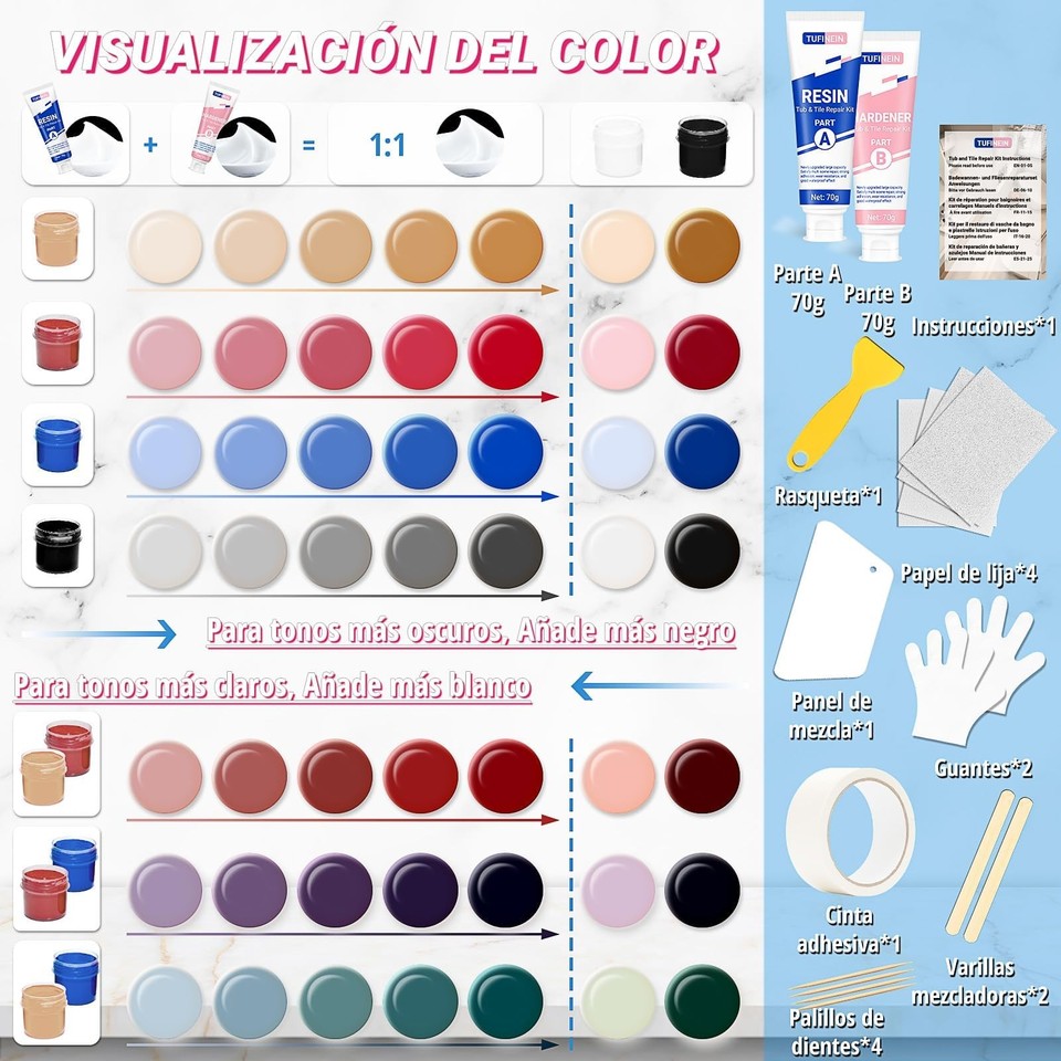 Bathtub Repair Kit 4.94oz (Color Match), Porcelain Repair Kit for ...