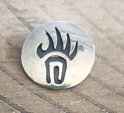 VTG NATIVE AMERICAN SILVER BEAR CLAW PENDANT or BROOCH PIN - Signed ...