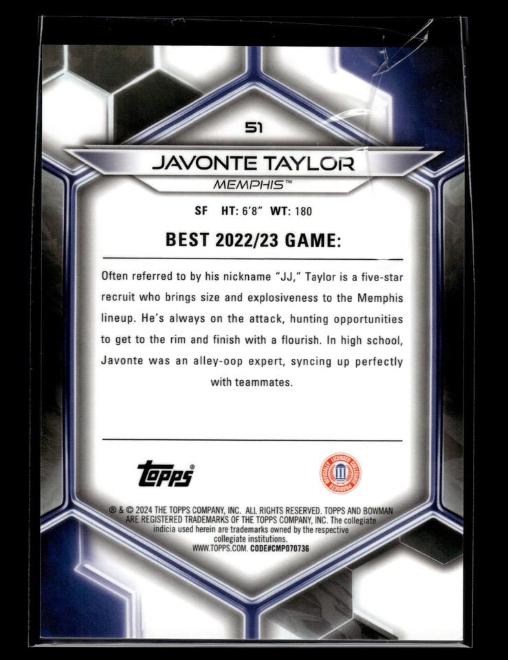 Javonte Taylor 2023-24 Bowman Best University Gold Refractor Card /50 ...