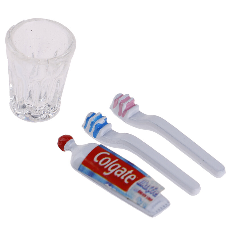 4pcs/set 1:12 Dollhouse Miniature Mini Toothpaste Toothbrush Cup ...