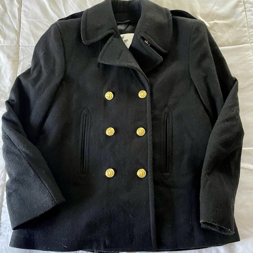 VTG US NAVY Naval Academy Vintage Peacoat Pea Coat 8P Reefer Gold ...