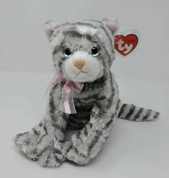 Ty Classic Caviar Tabby Cat Gray Striped Kitty 10 Inch Blue Eyes Pink ...
