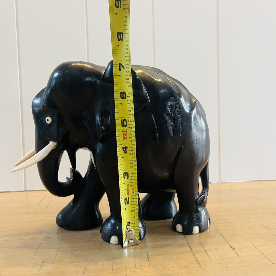 Vintage Asian Hand Carved Black Ebony Kaluwara Elephant Sculpture | eBay