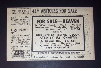 The Rascals Heaven 1969 Small Poster Type Ad, Promo Advert | eBay