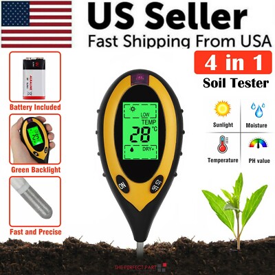 4 In 1 LCD Digital Soil Tester PH Water Moisture Temperature Sunlight ...