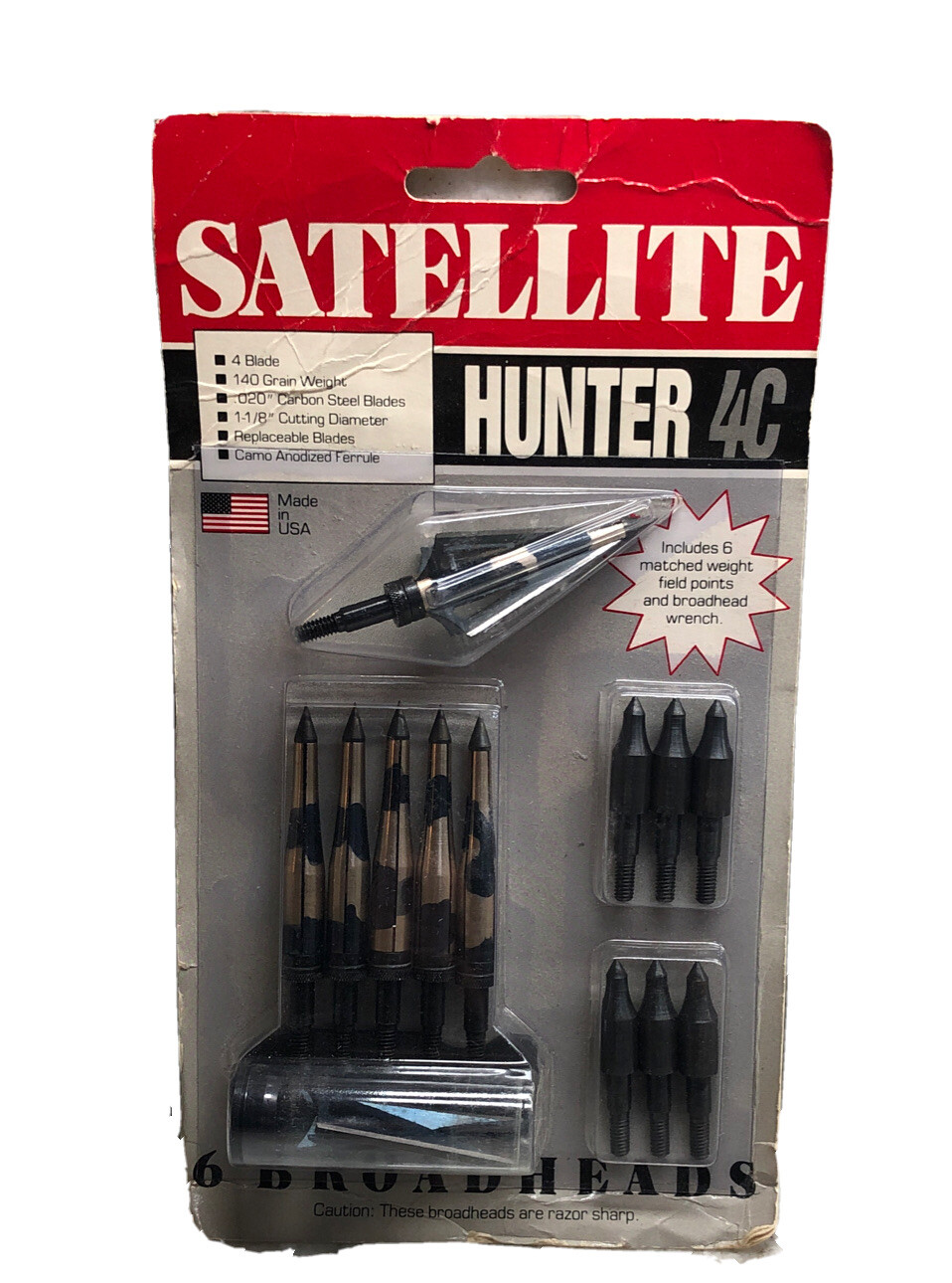 Satellite Hunter 4C Camo 4 Blade .020” Carbon Steel 140 gr Broadheads-6 Pack-NEW | eBay