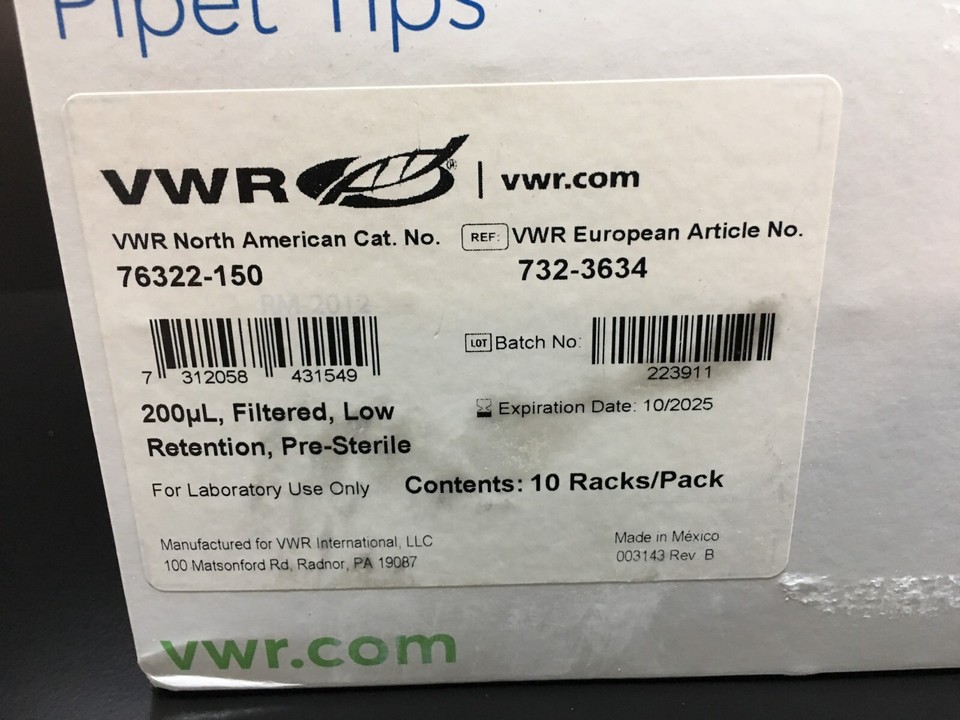 VWR Cat No 76322-150 | 200uL Filtered Low Retention Universal Pipette ...