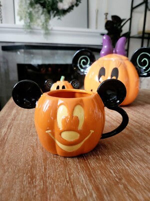 NEW Disney Mickey Mouse Ceramic Halloween Pumpkin Mug Jack O Lantern ...