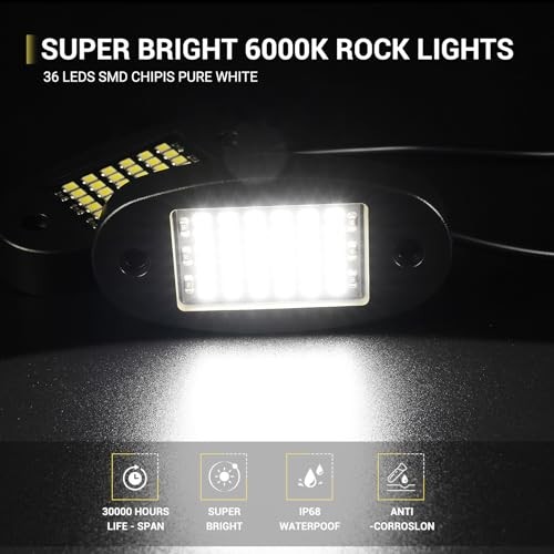 16 Pods White Rock Lights 6000K Pure White 36 LEDs SMD Chips Super ...