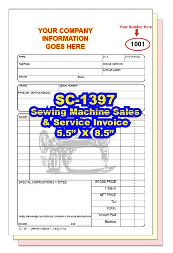 SEWING MACHINE SALES AND REPAIR INVOICE 2 or 3 Part Carbonless | eBay