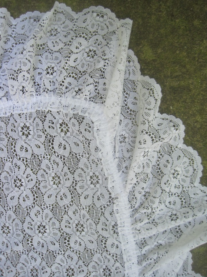 Priscilla Ruffle WHITE FLORAL Lace PAIR Curtain Panels White 46"W x65"L ...