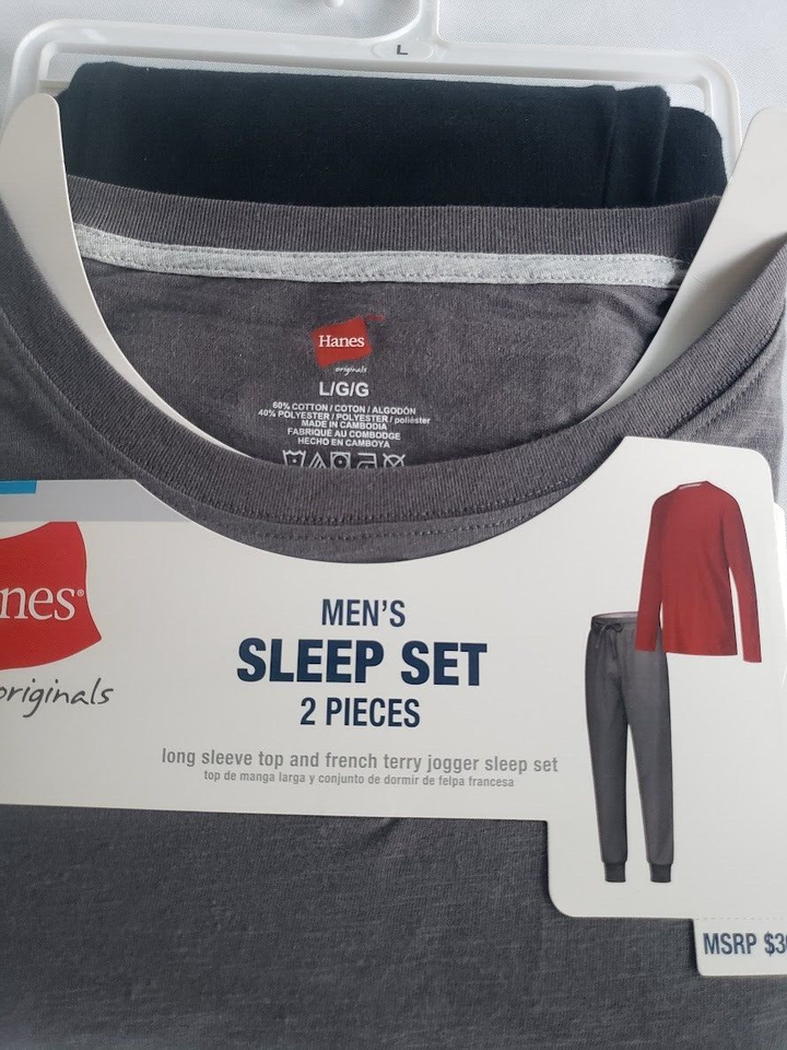 Hanes 2pc Super Soft French Terry Jogger Sleep Pajama Set MENS LARGE ...