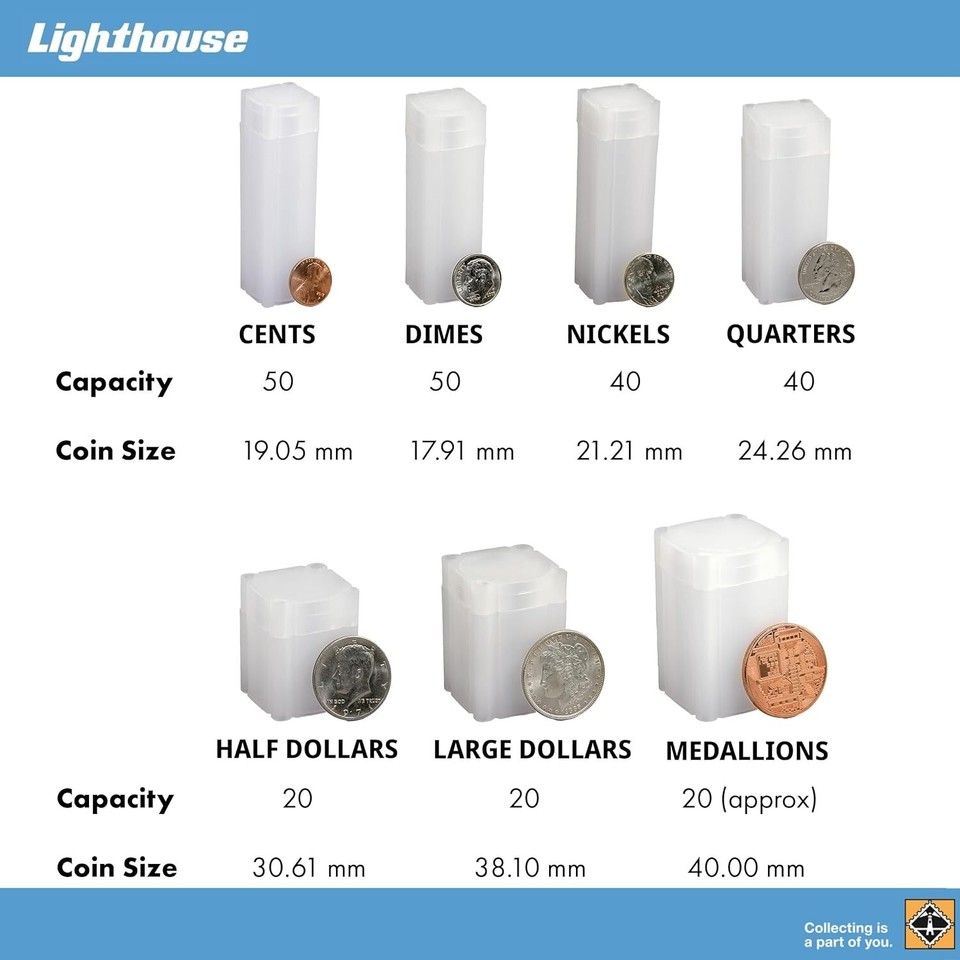 5 Square Coin Tubes Medallion Size 40mm Holds Silver / Copper Rounds ...