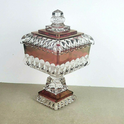 10in Westmoreland Glass Square Footed Compote with Lid Red & Clear | eBay