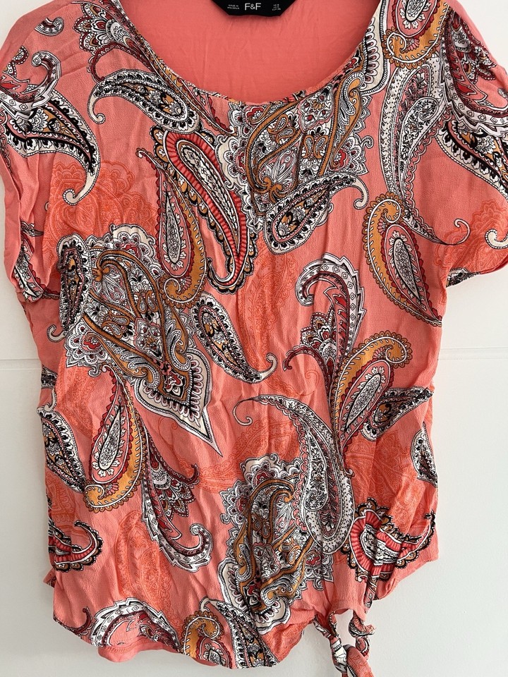 F&F Coral Paisley Knot-Front Summer Top - Size 8 | eBay UK