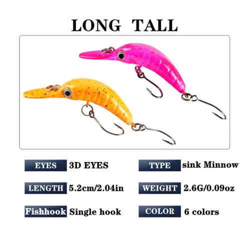 Sinking Fishing Lure 5cm 2.5g Mini Artificial Hard Bait Sharp Hook ...