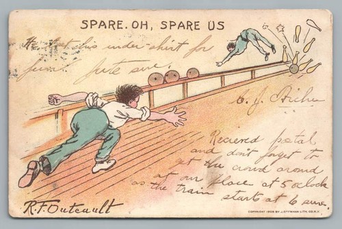 Bowling Comic "Spare Us" Antique Artist-Signed Postcard RF Outcault UDB ...