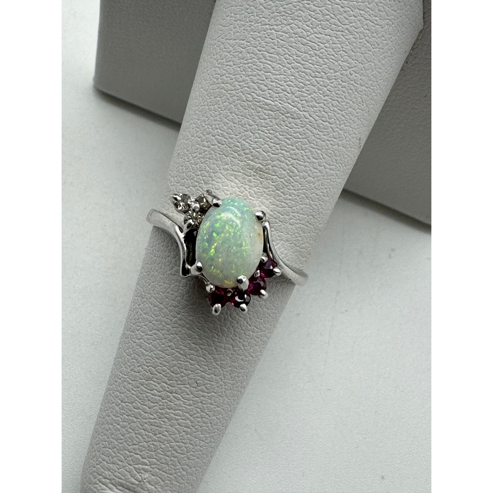 14k White gold Diamond Opal and Ruby Ring | eBay