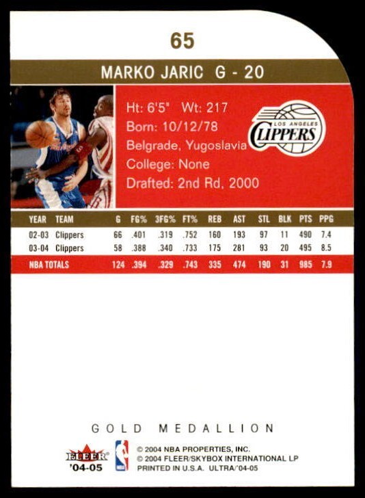 2004-05 Ultra Gold Medallion Clippers Basketball #65 Marko Jaric | eBay