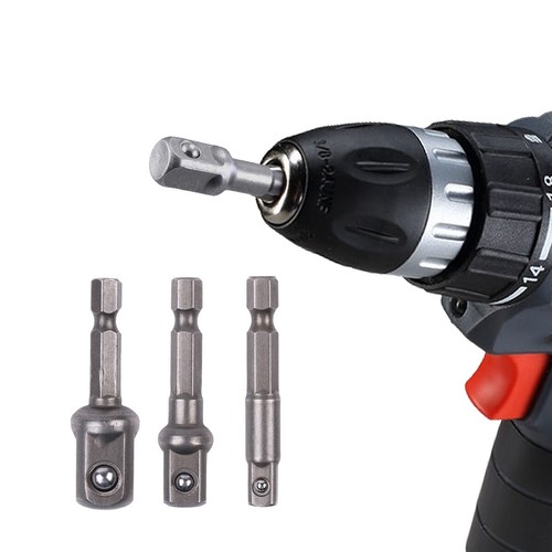 3pc Hex Power Bit Socket Drive Adapter TOOLS 1/4 3/8 1/2" Driver Drill ...