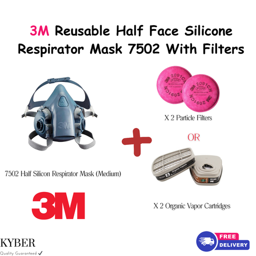 Original 3M Reusable Half Face Silicon Respirator Mask 7502 Medium Dust ...