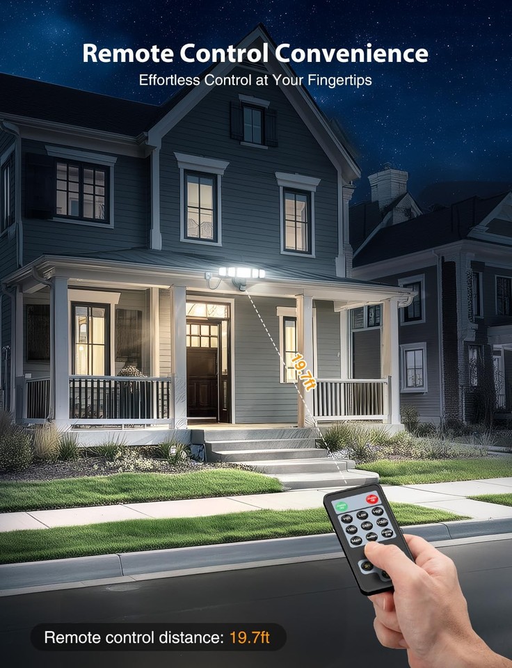 5000LM Motion Outdoor Lights Plug in, 5 Head Motion Flood Light Outdoor ...