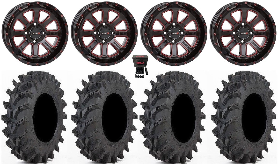 System 3 ST-4 14" Wheels Red 28" Outback Max Tires Polaris RZR Turbo S ...