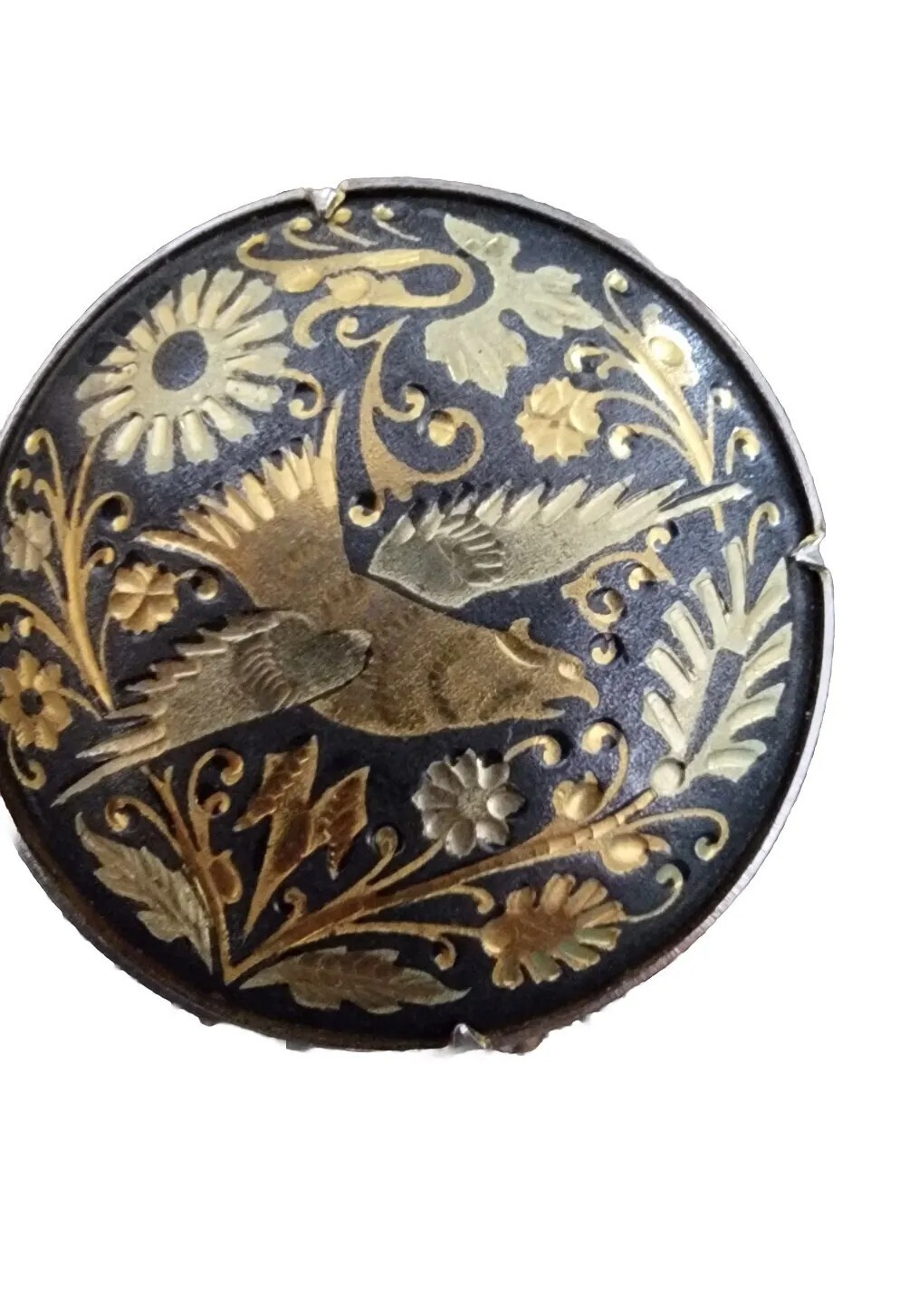 Antique Gold Tone GORGEOUS Spanish Damascene Bird Bro… - Gem