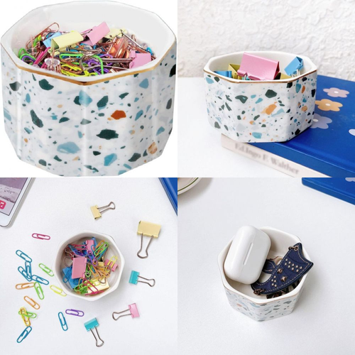 LEAZUL Ceramic Paper Clip Holder Gold Line Dispenser Blue | eBay