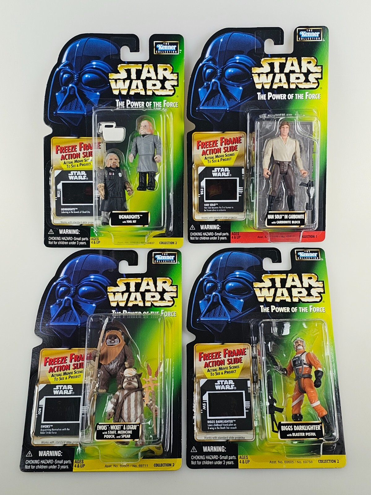 4x Lot Star Wars POTF Freeze Frame Ugnaughts Carbonite Han Ewoks Biggs ...