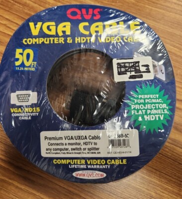 QVS CC388B-50 PREMIUM VGA COMPUTER CABLE 50FT TRIPLE SHIELDED NOS FREE ...