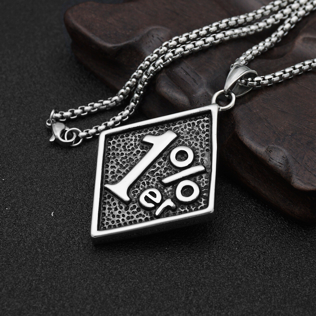 Mens One Percenter 1%er Pendant Necklace Biker Jewelry Stainless Steel ...