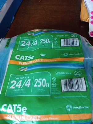 Southwire Type CMP-BLUE 24/4 250 Ft. CAT 5e Plenum Cable (P) | eBay