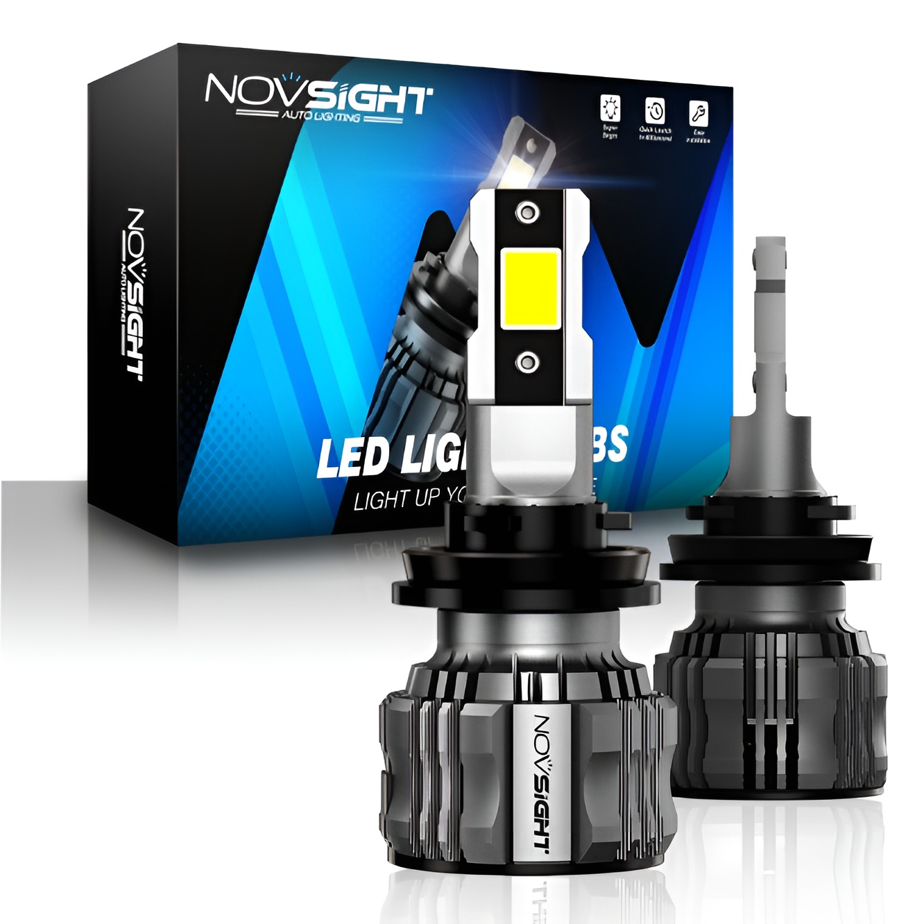 NOVSIGHT H11 H8 H9 LED HEADLIGHT BULBS HIGH LOW BEAM 15000LM 6500K PLUG ...