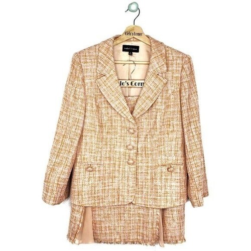Isabel & Nina Tweed & Silk Panels Skirt Suit Set 14 - Gem