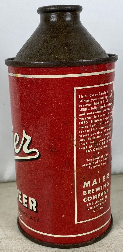 Vintage 1950's Cone Top Beer Can Maier Select Beer Los Angeles, CA | eBay