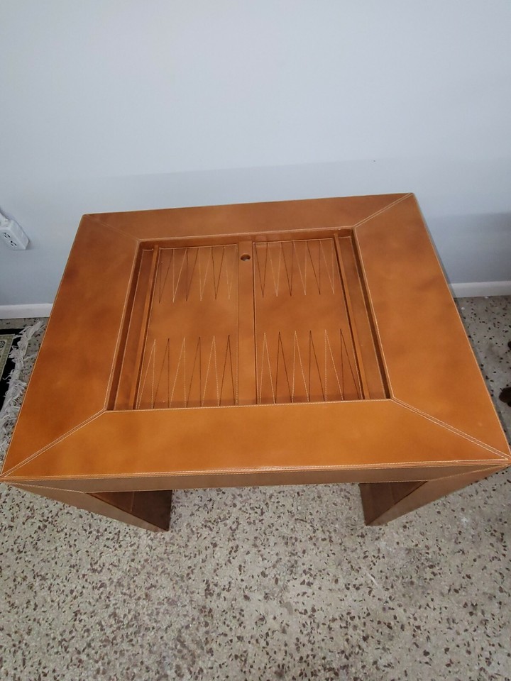 Hidden Backgammon Table All Leather Game Table 1970's Chess Checkers ...