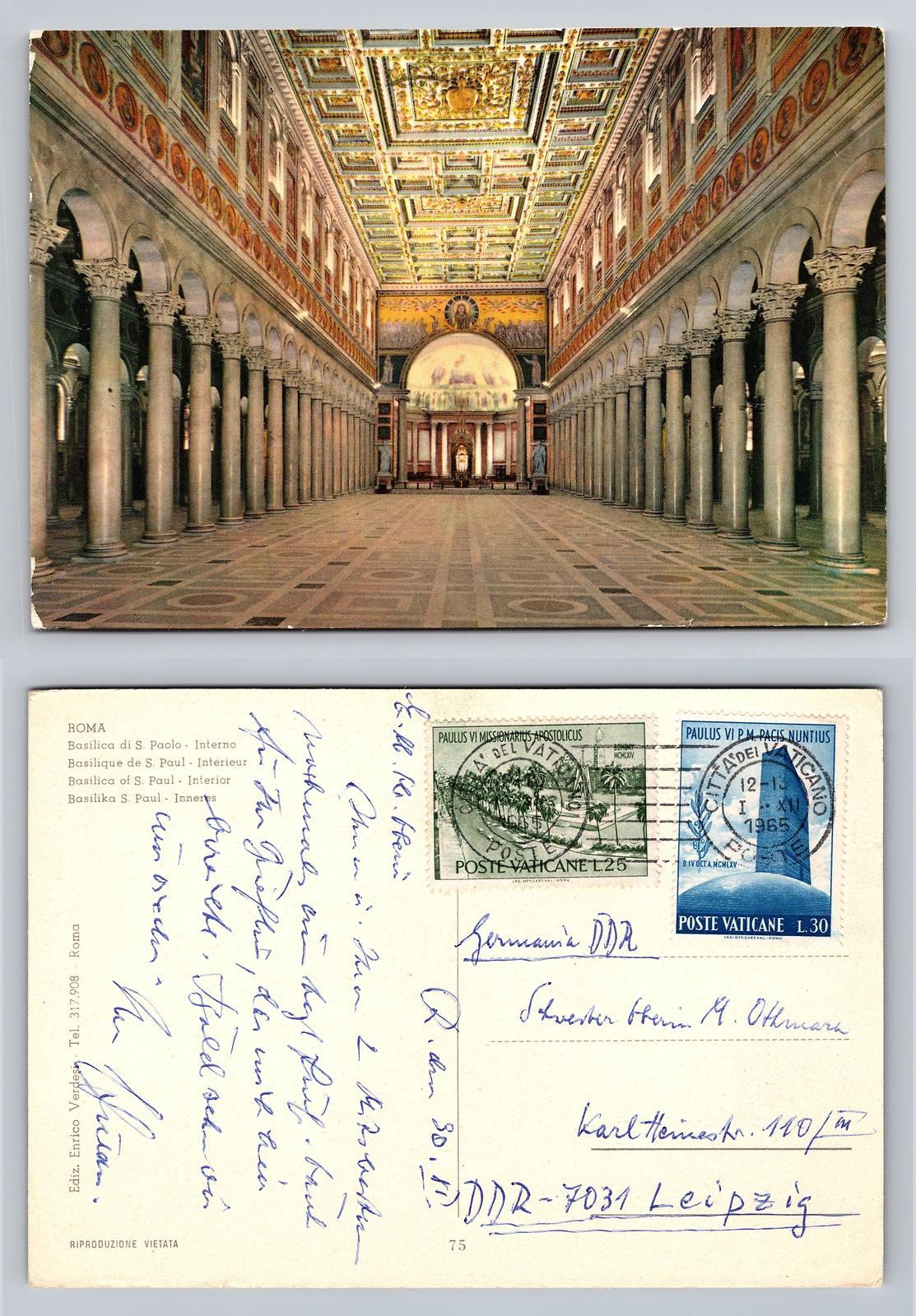 Vatican Basilica Interior Postcard Rome Italy 1965 Vintage Postmark | eBay