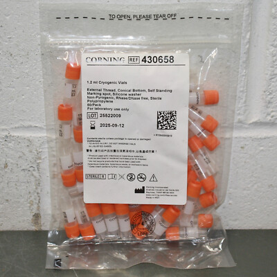 (50) Corning Cryogenic Vials 430658, 1.2 mL, External Thread w ...