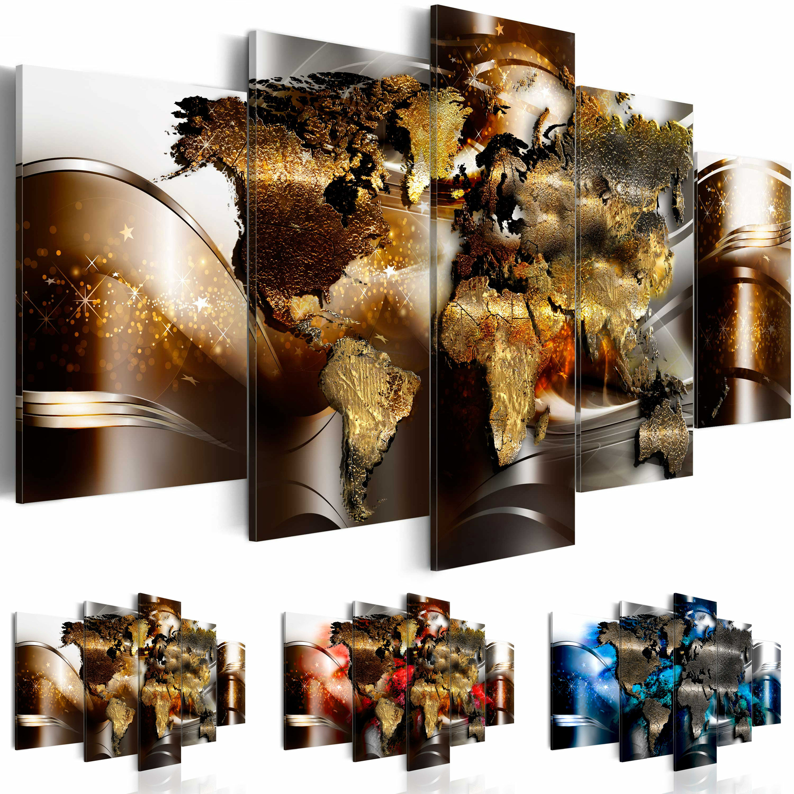 GOLD WORLD MAP ABSTRACT Non-woven Canvas Wall Art Image Photo Print k-A ...