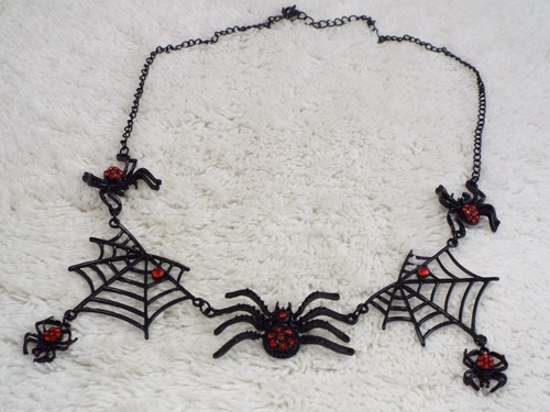 Black Enamel Red Rhinestone Spider Web Halloween Necklace (B26) | eBay