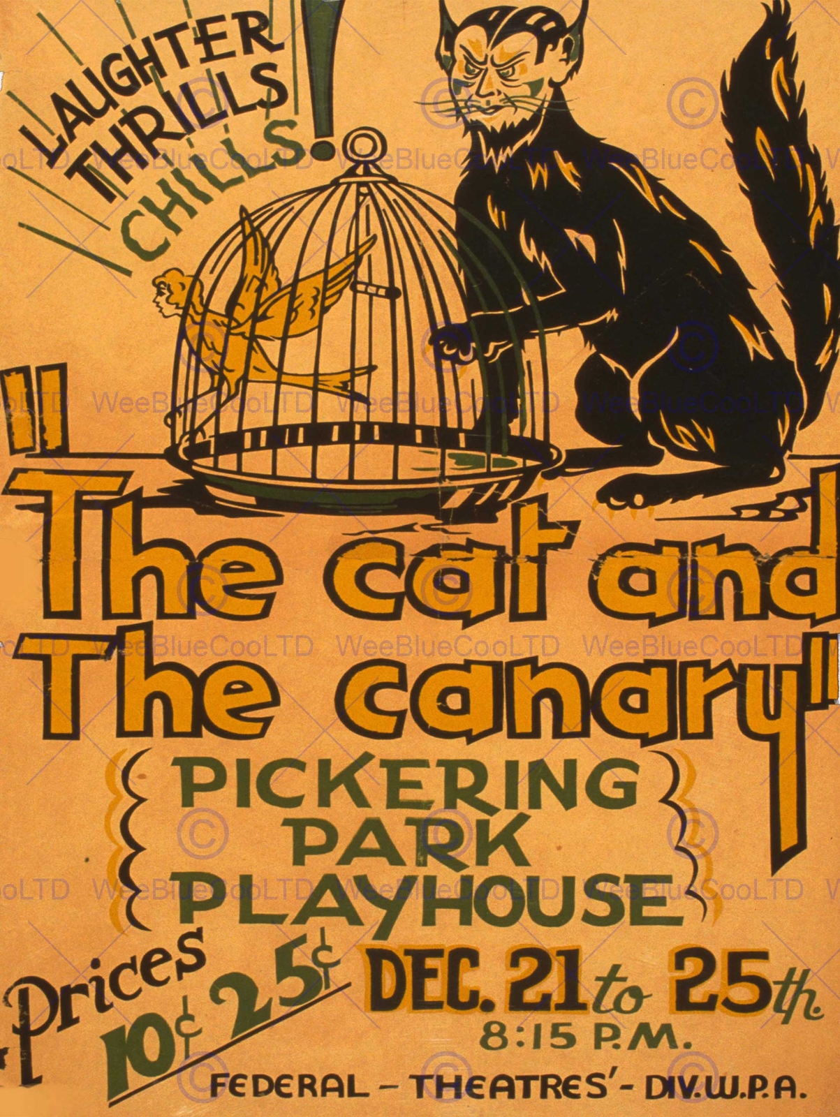 THEATRE CAT CANARY USA WILL READING SANITY VINTAGE ADVERTISING POSTER ...