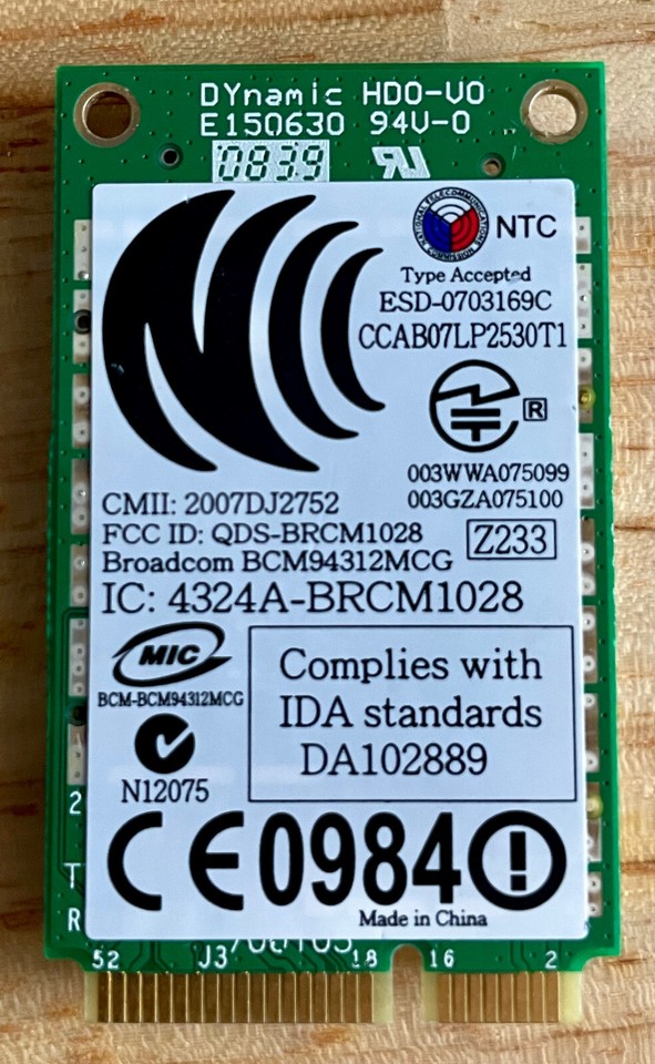 Dell Broadcom DW 1395 BCM94312MCG WiFi Wireless WLAN Card 0JR356 0WX781 ...