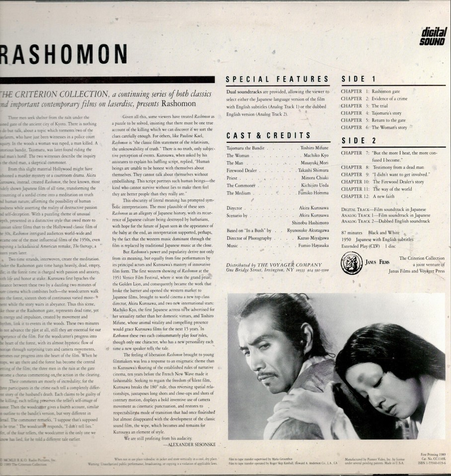 Rashomon (1950) Akira Kurosawa / Criterion Collection #49 / Laserdisc ...