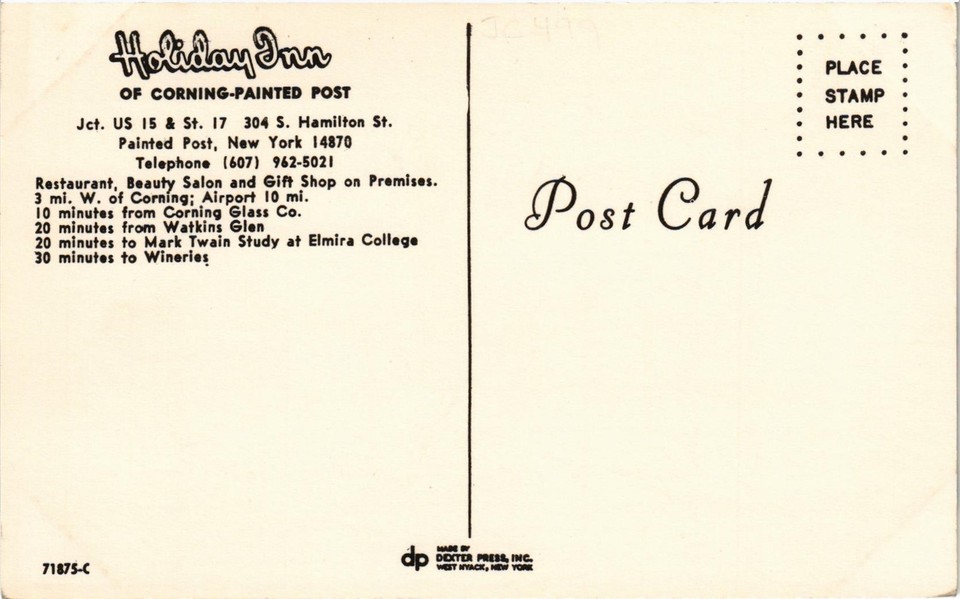 Dr Jim Stamps Postcard Holiday Inn Of Corning Painted Post New York ...