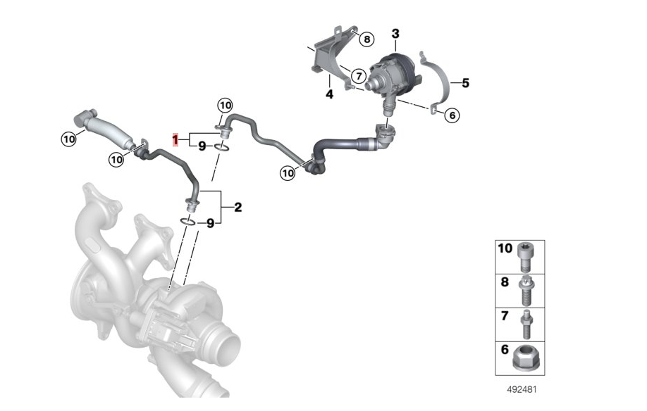 COOLANT LINE, TURBOCHARGER 11538650087 For BMW 540i 740i 840i X3 X4 X5 ...