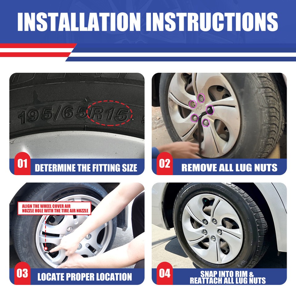 (4 Pack) 15-Inch Hubcaps for 2013-2015 Honda Civic R15 Wheel Rims Cover ...