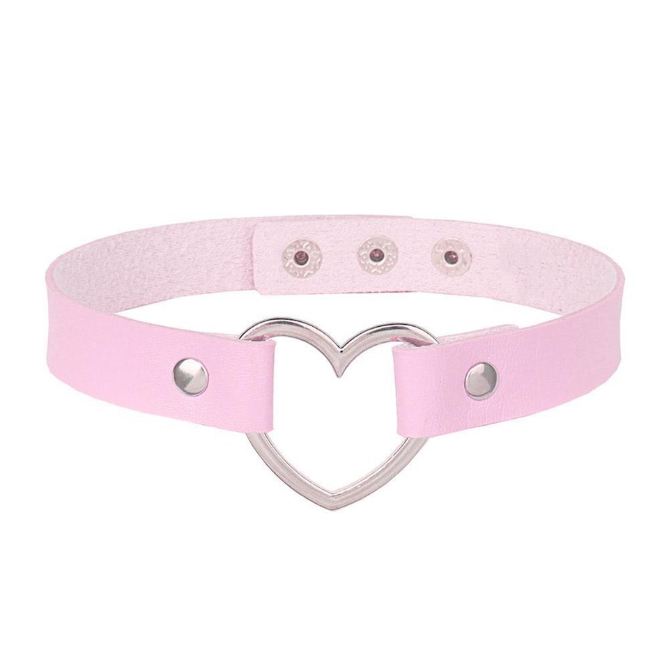 PU Leather Necklace Women Heart-Shaped Collar Adjustable Choker Neck ...