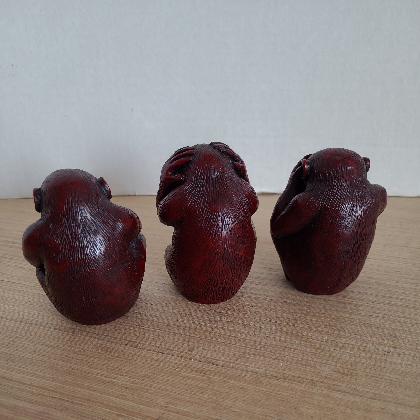 Three Wise Monkey Statues See Hear Speak No Evil set of 3 red resin ...